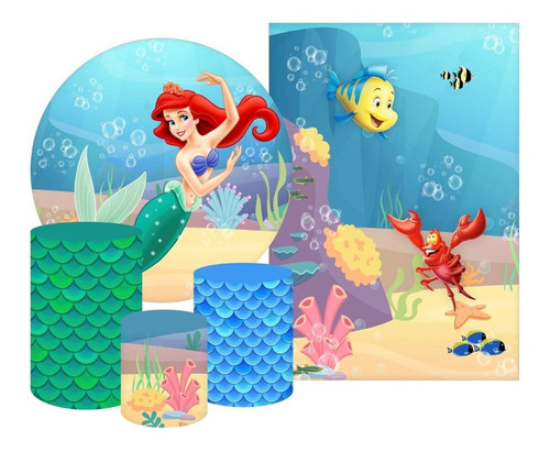 Ariel Disney Round + One Side Backdrop + Cylinders Kit | Cali Backdrop