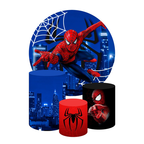 Spider Man Round Backdrop and Cylinders Cover | Cali Backdrop