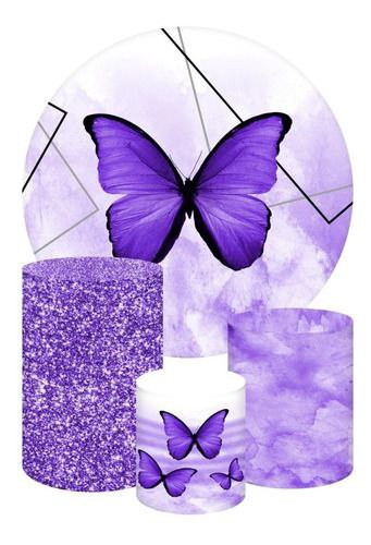 Purple Butterfly Themed Round Backdrop and Cylinders Kit | Cali Backdrop
