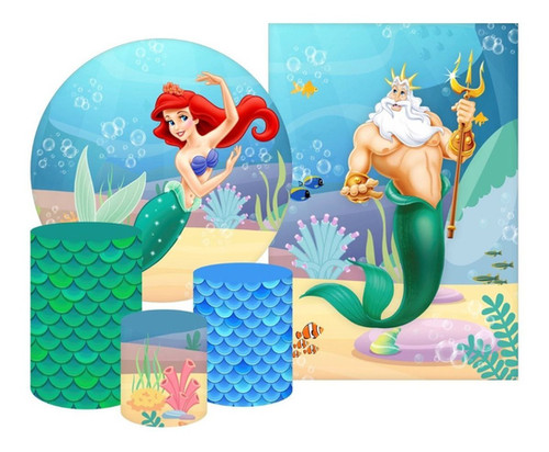Ariel Disney Round + One Side Backdrop + Cylinders Kit | Cali Backdrop