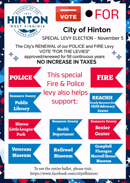 City of Hinton - POLICE & FIRE LEVY - November 5 - Vote FOR the Levy