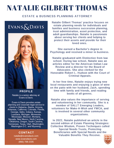 Natalie Gilbert Thomas Bio | Evans & Davis