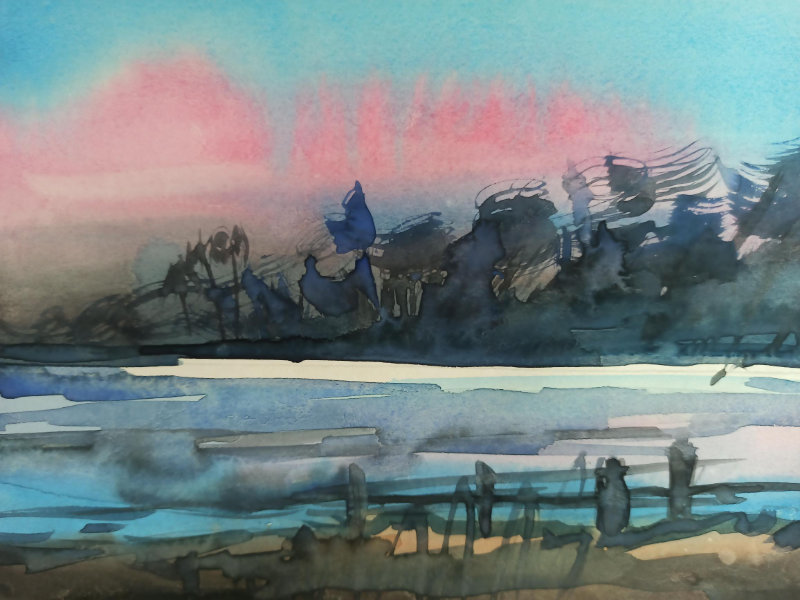Grade 5E Students Delve into Watercolor Landscape Painting