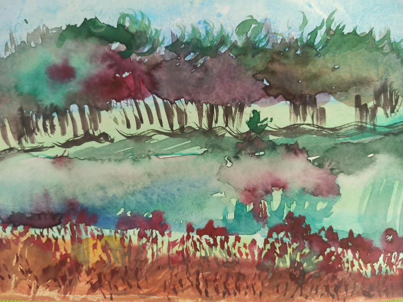 Grade 5E Students Delve into Watercolor Landscape Painting