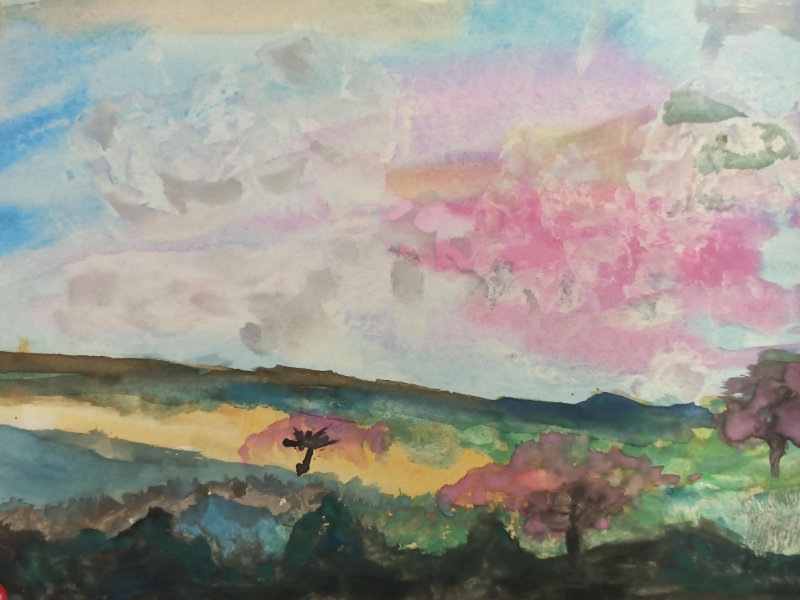 Grade 5E Students Delve into Watercolor Landscape Painting