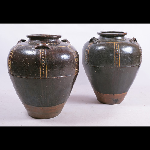 A Pair of Large 19th Century Martaban Glazed Jars | Wakelin & Linfield