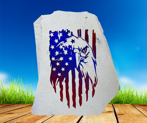 American Flag - Eagle Design Engraved Garden Stone | Texas Blasted Design