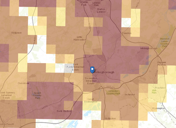 Maps of areas of radon gas in Northamptonshire
