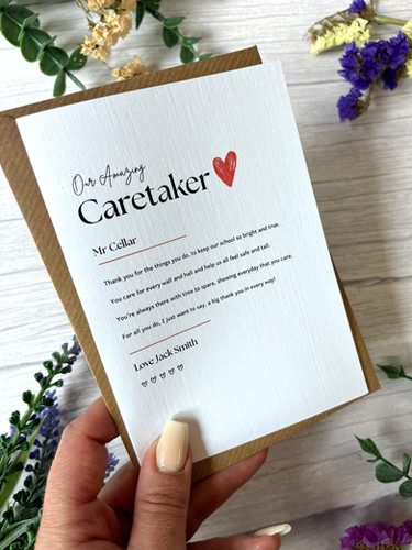 FREEBIE - Personalised Caretaker Thank You Card | TheLittleGemCompany