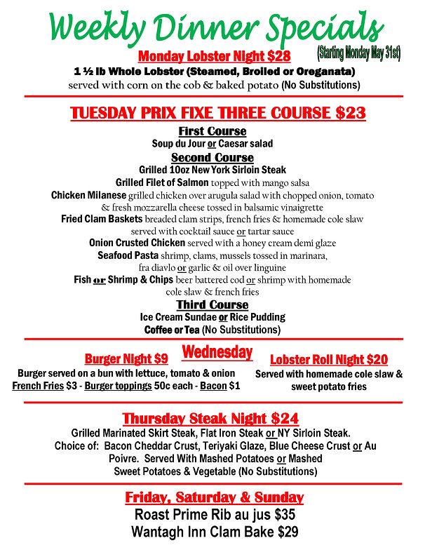 TUESDAY PRIX FIXE MENU | Wantagh Inn | Long Island, NY