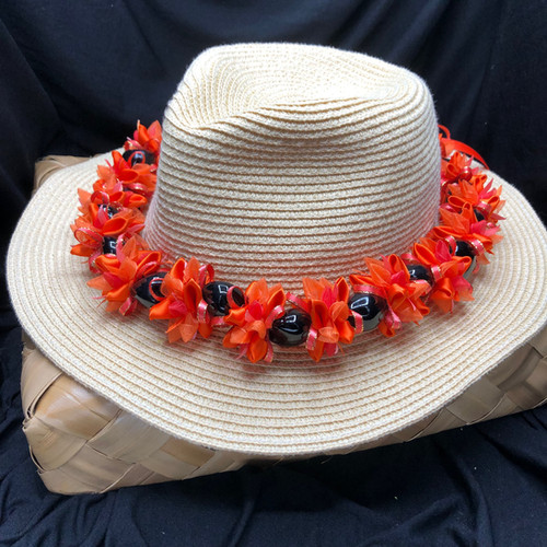 Orange Classic Fireworks Kukui Hat RibbonLei | My Site