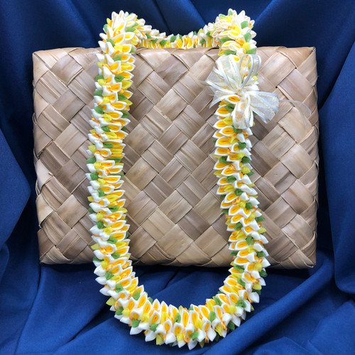 Classic Yellow Plumeria Fancy Ribbon Lei | My Site