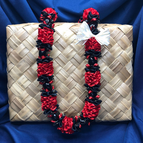 Red and Black Kahili Kukui Ribbon Lei | My Site