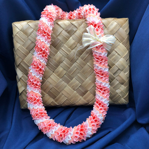 Peach Pink White Placement Fancy Ribbon Lei | My Site