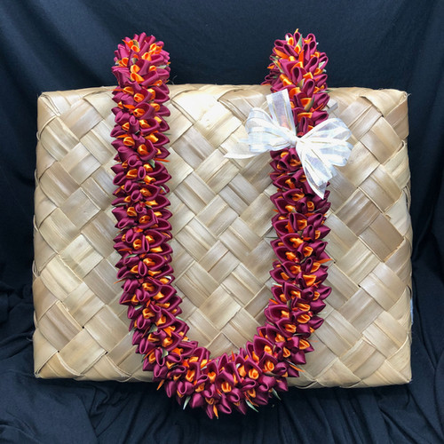 Burgundy and Orange Inset Fancy Ribbon Lei | My Site