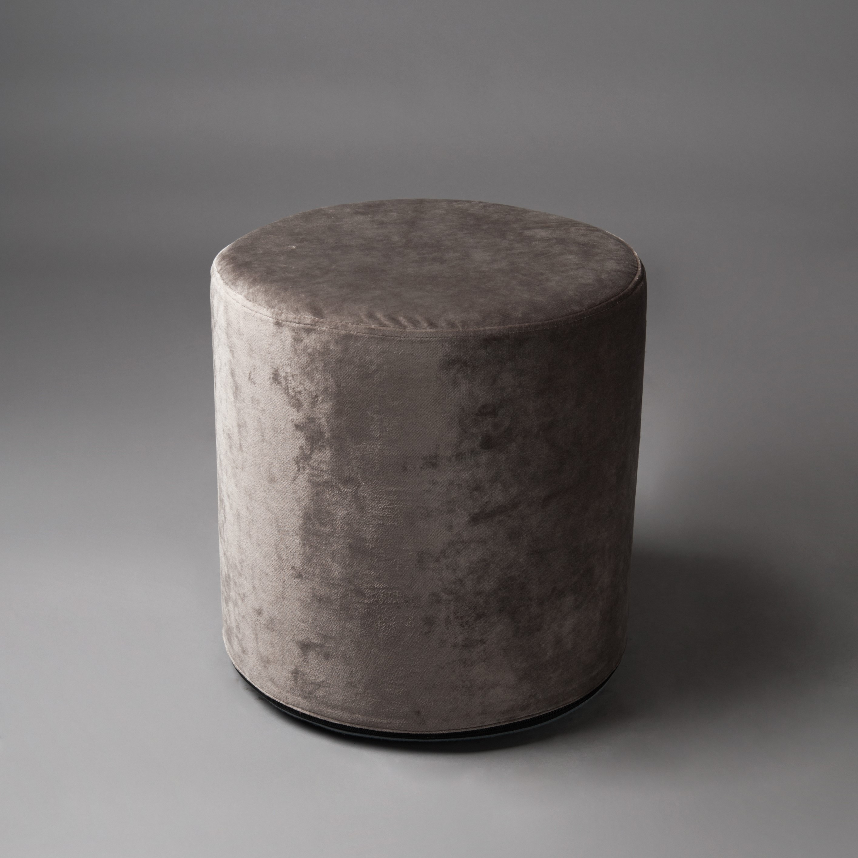 Silver Velvet Small Round Pouf