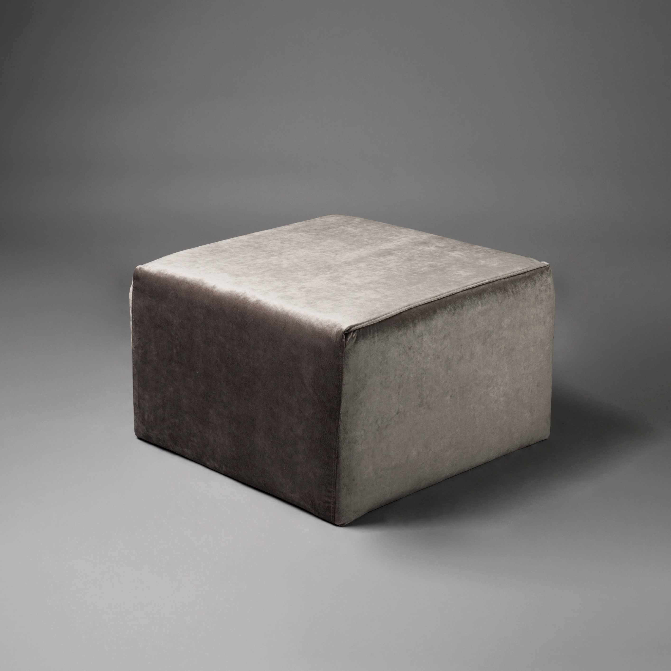 Silver Velvet Large Square Pouf
