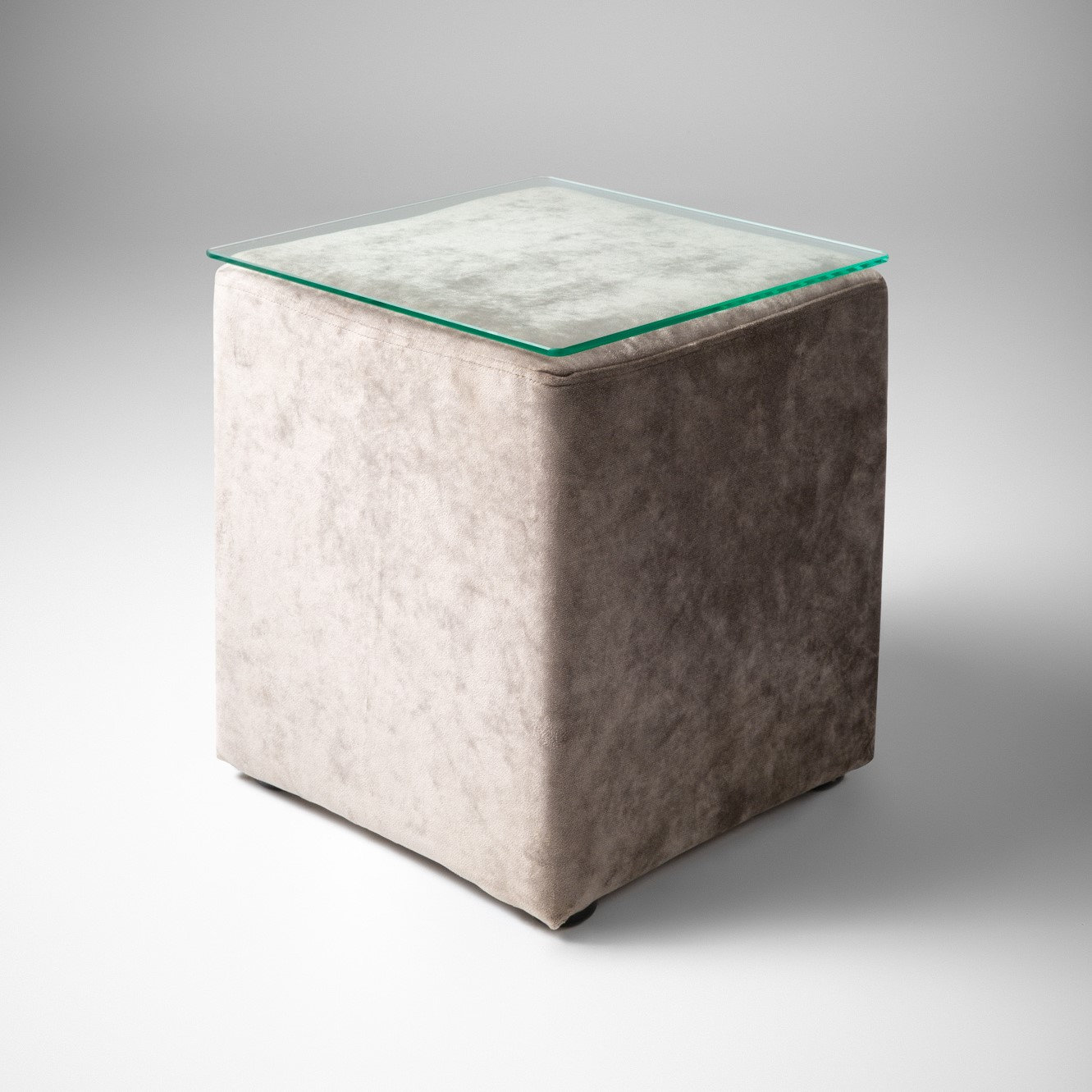 Silver Velvet Small Square Pouf Table