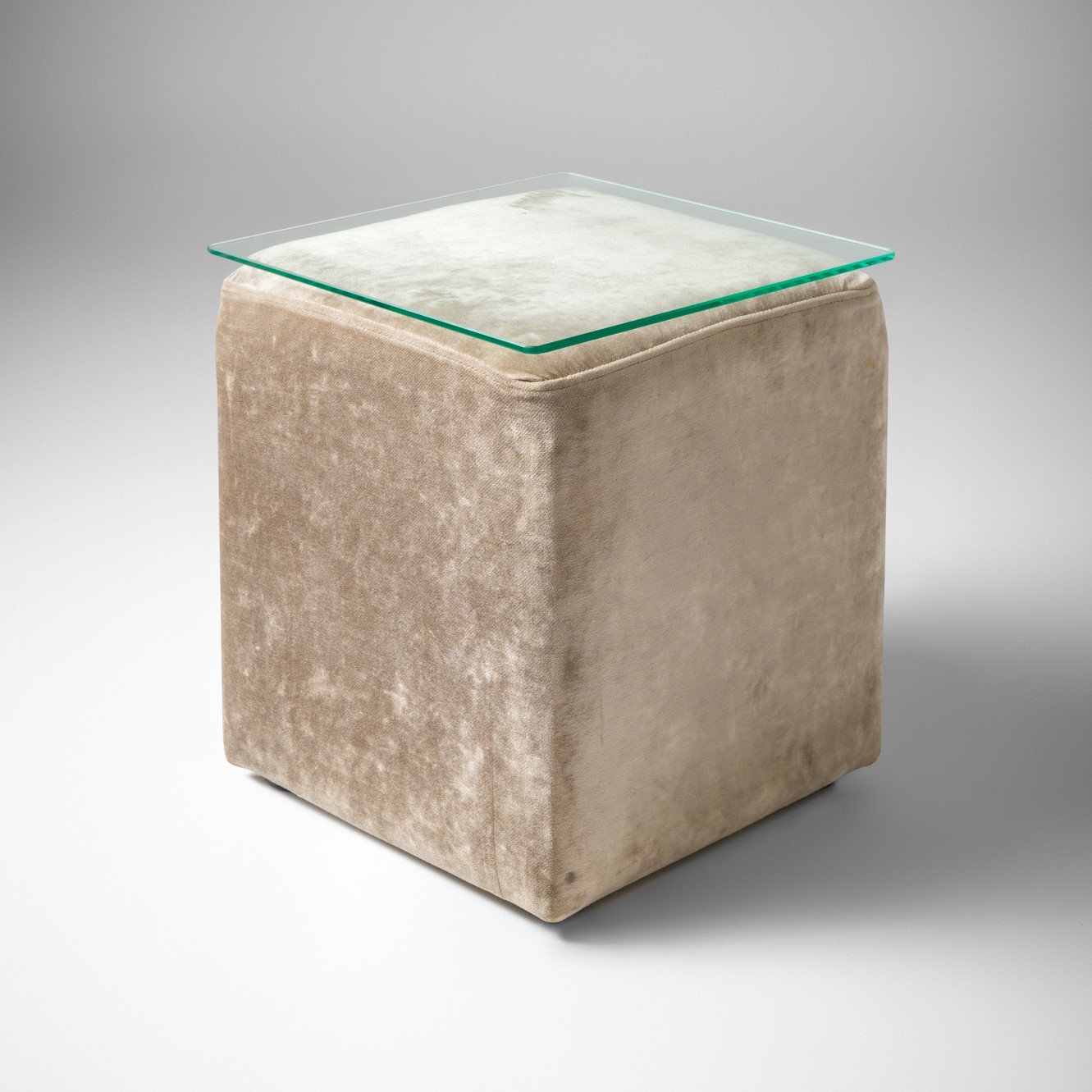 Champagne Velvet Small Square Pouf Table