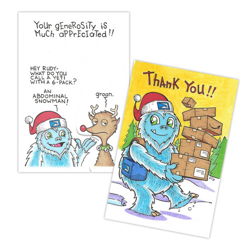 Terry Flippo - YETI - 50 Thank You Postcards for Mail Carriers - 4x6 ...