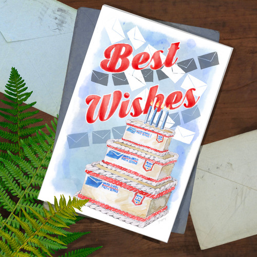 Best Wishes Cake Greeting Card for Mail Carriers - 5x7 | FoxFern Postal ...