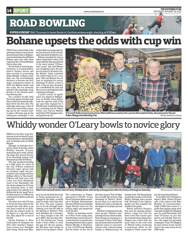 The Southern Star: Bohane upsets the odds with cup win
