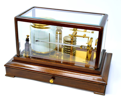 Mechanical Barograph with mahogany & glass case | The Clockmaker Ltd