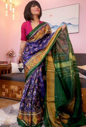 Handwoven single ikkat Rajkot PATOLA nari kunj design | Amaria