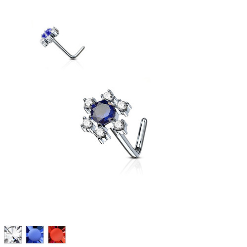 Daisy CZ Flower Nose Piercing L Shaped Stud | motherjewel