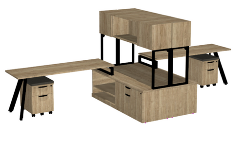 Elements V Leg Dual L Workstations w/ Low Storage and Hutches 72″ x 144 ...