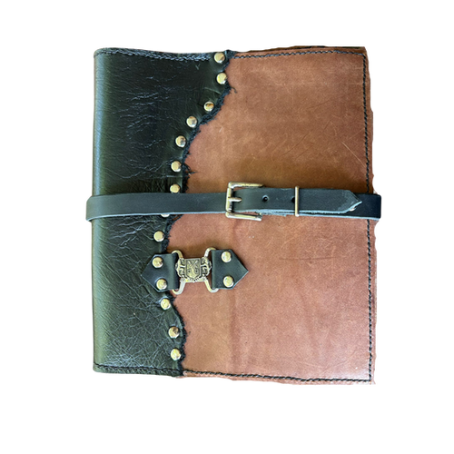Black and Brown Leather Book Cover with lock strap | Sumel Leather