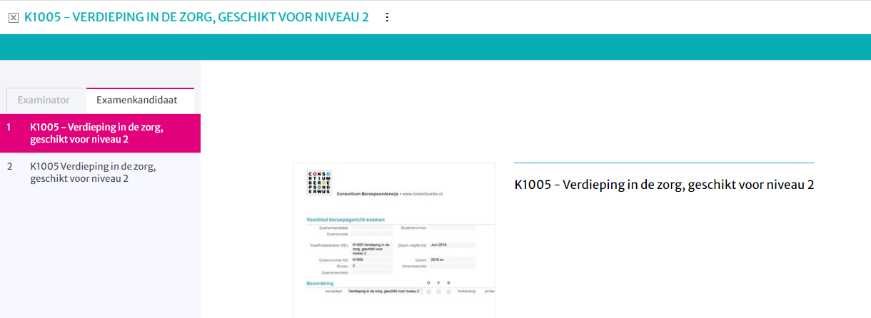 K1005 - Examen Verdieping in de zorg, geschikt voor niveau 2