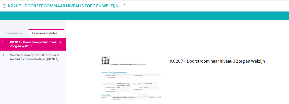 K0207 - Examen Doorstroom naar niveau 3 Zorg en Welzijn