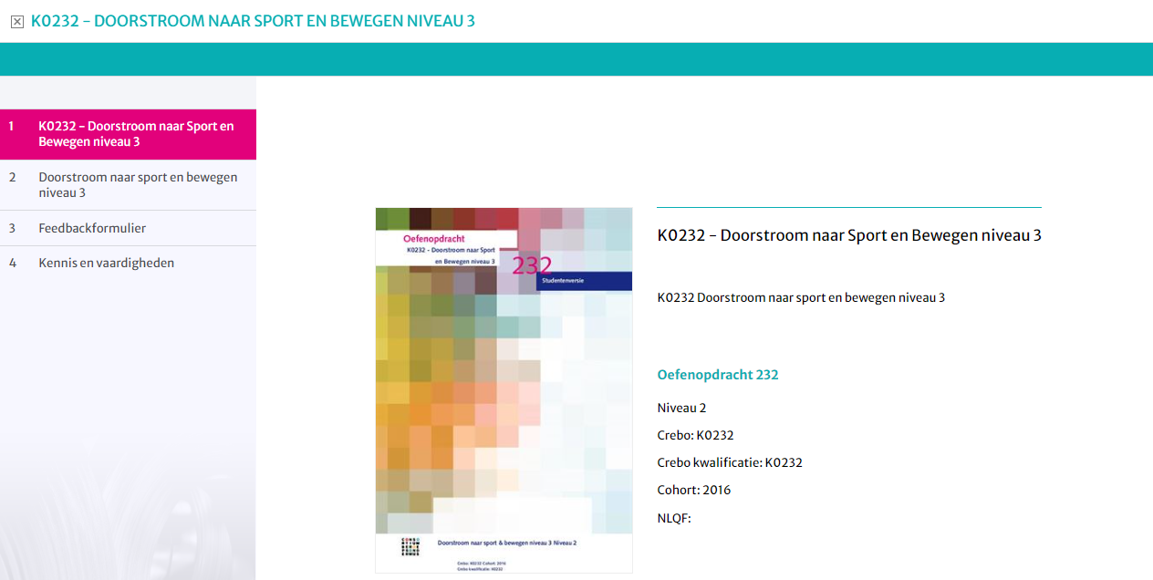 K0232 - Beroepsopdrachten Doorstroom naar sport en bewegen niveau 3