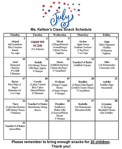 SNACK SCHEDULES | United States | Montessori Academy of Upland