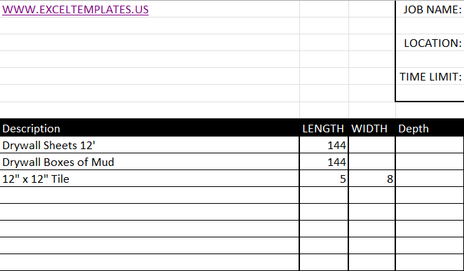 Quantity Take Off Sheets