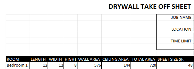 Drywall Worksheet