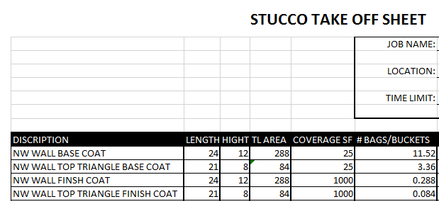 Stucco Takeoff Sheet