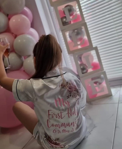 My First Holy Communion Floral Satin Pyjamas | Mini Mcs