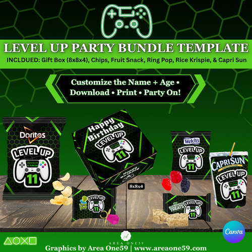 Level Up Gamer Party Favor Template Bundle | Area One59