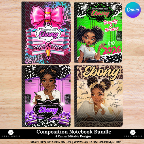 Editable Composition Notebook Cover Template Bundle – 4 Canva Designs ...