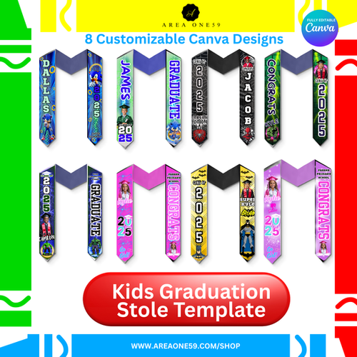 Kids Graduation Stole Template Bundle | Area One59