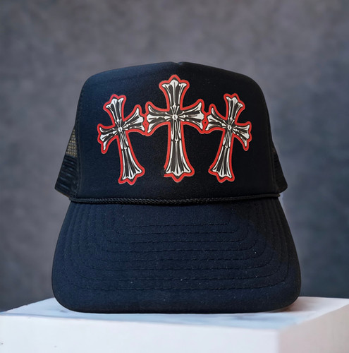 Triple Cross Trucker Hat (Black) | Mysite
