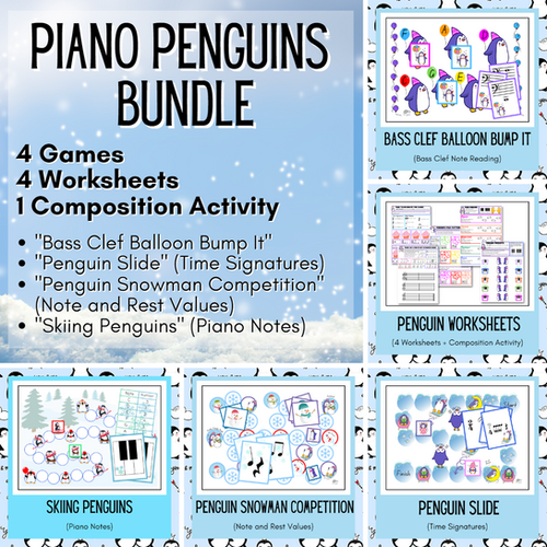 Piano Penguins Bundle | 4 Games, 4 Worksheets, 1 Composition Activity ...