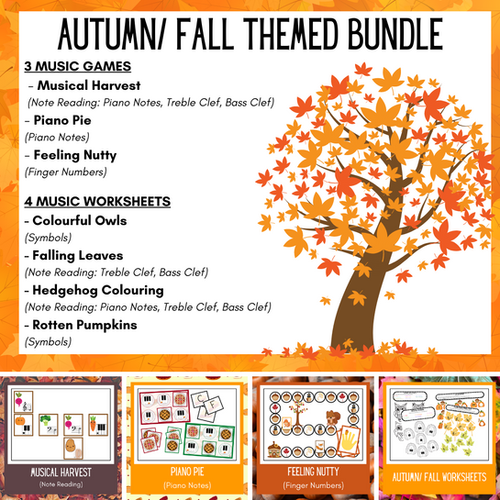 Autumn/ Fall Bundle | 3 Music Games, 4 Worksheets | BusyLittleTurtle