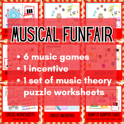 Musical Funfair | Bundle of 6 Games, 1 Incentive, Set of Worksheets ...