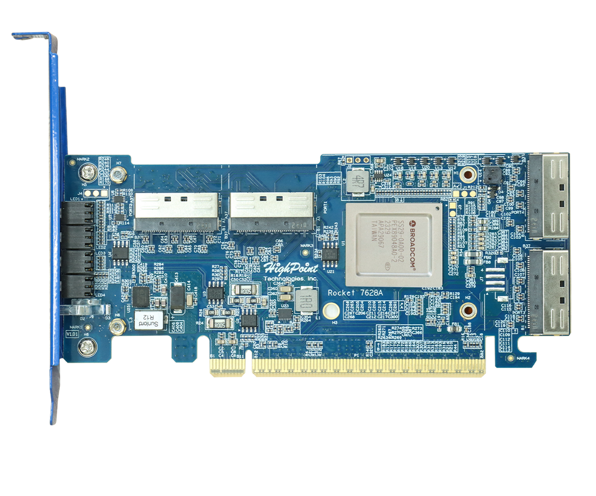 Rocket 1628A PCIe Gen5 x16 to 4-MCIOx8 NVMe Switch Adapter