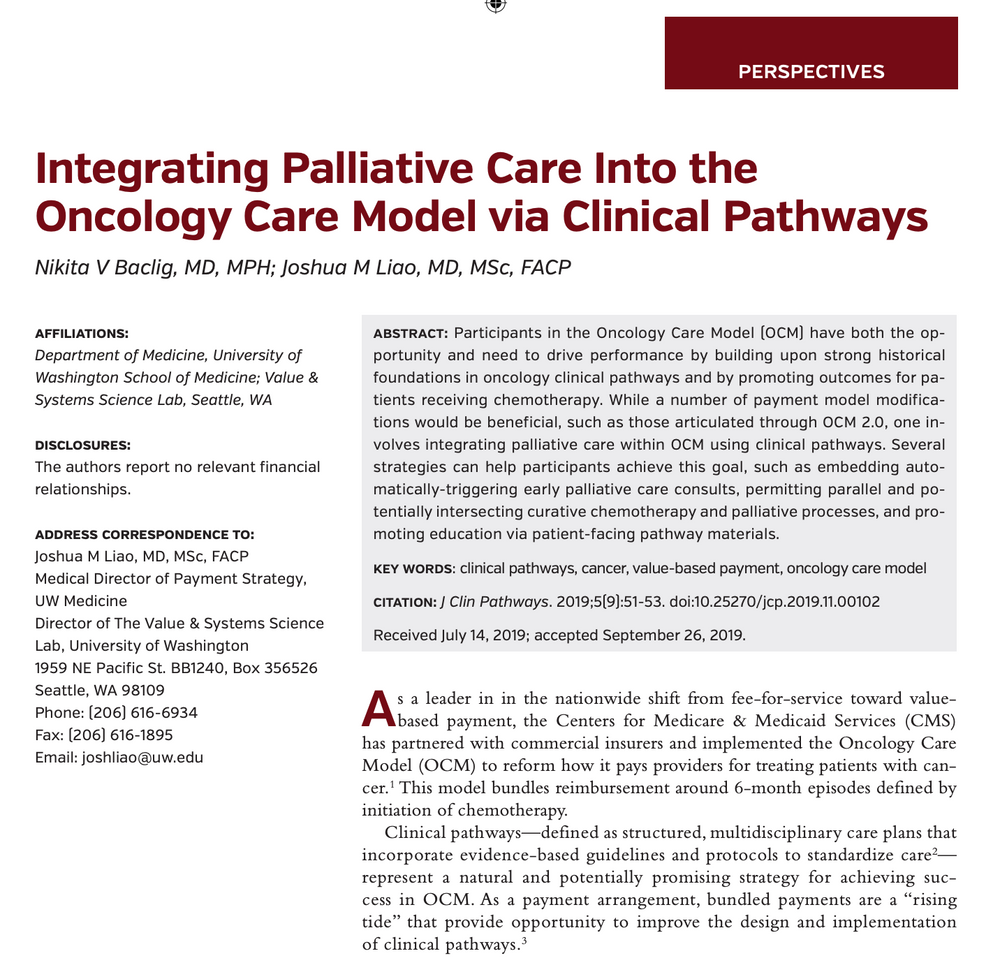 Integrating Palliative Care Into the Oncology Care Model via Clinical ...