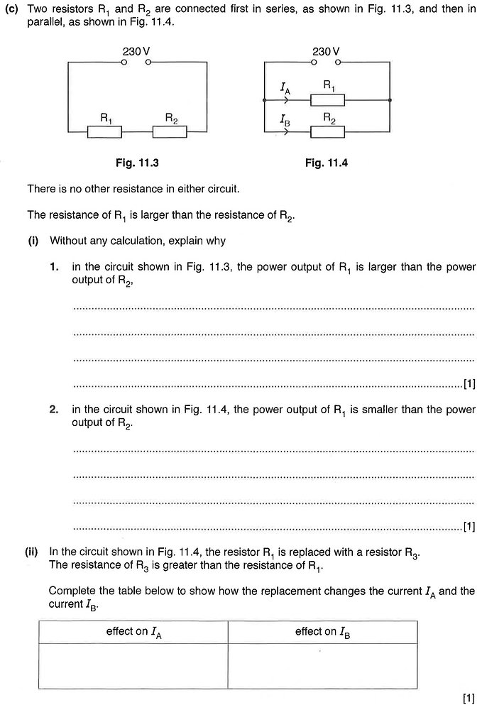 PP2017Q11 Using P=I^2R and P=V^2/R to explain which has higher power