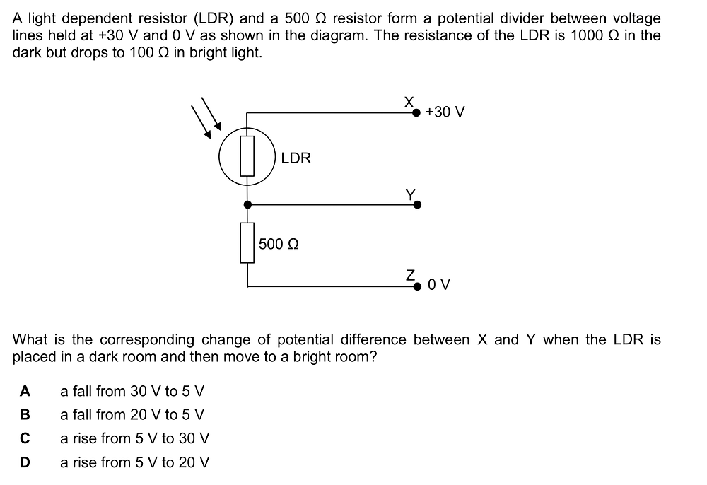 What is the change of potential difference between X and Y when the LDR ...